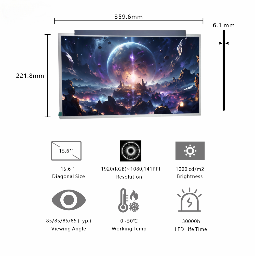 15.6-Inch FHD TFT Display | 1920×1080, 1000cd/m² Brightness